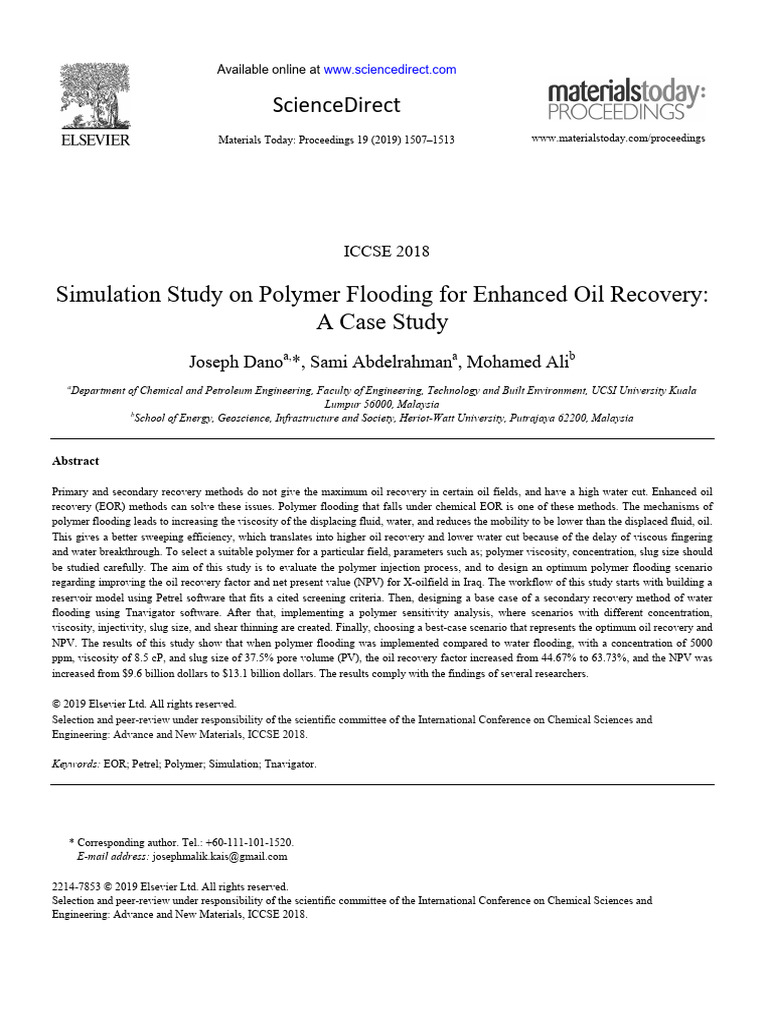 Simulation Study On Polymer Flooding For Enhanced Oil Recovery | PDF ...