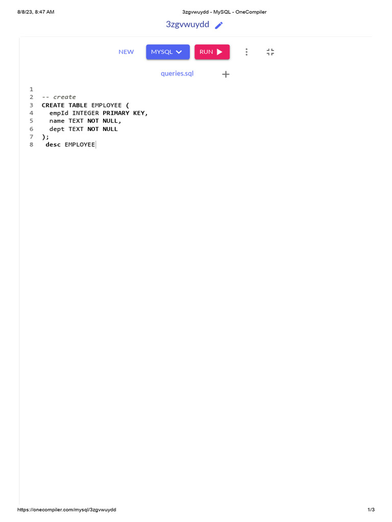 3zgvwuydd - MySQL - OneCompiler | PDF