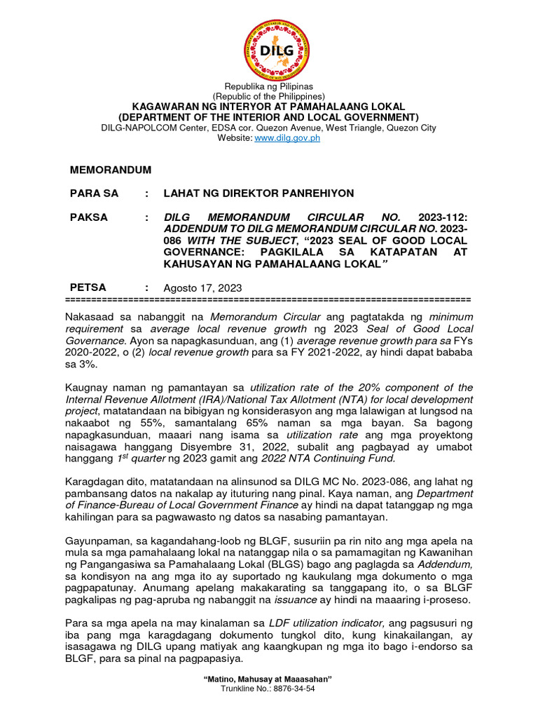 SGD - MEMORANDUM - ROs - SGLG Updates On BLGF Matters | PDF