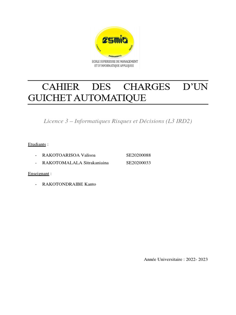 Cahier des charges GAB bancaire | PDF | Guichet automatique bancaire ...