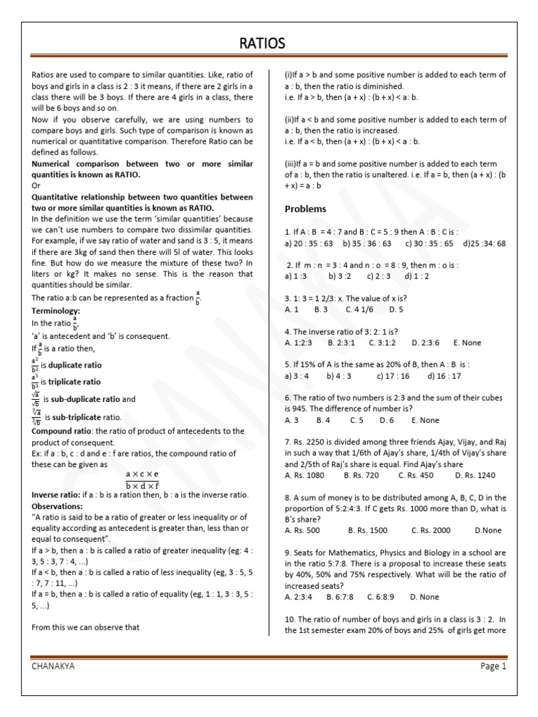 Ratios | PDF | Ratio | Mathematics
