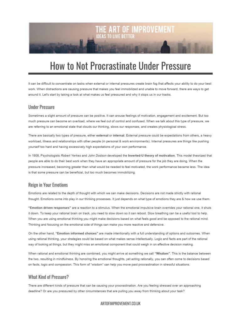 How To Not Procrastinate Under Pressure | PDF | Emotions | Rationality