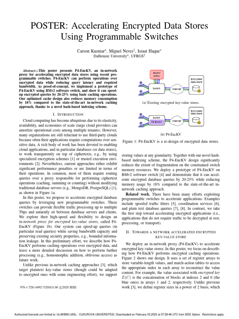 Poster Accelerating Encrypted Data Stores Using Programmable Switches Pdf Database Index