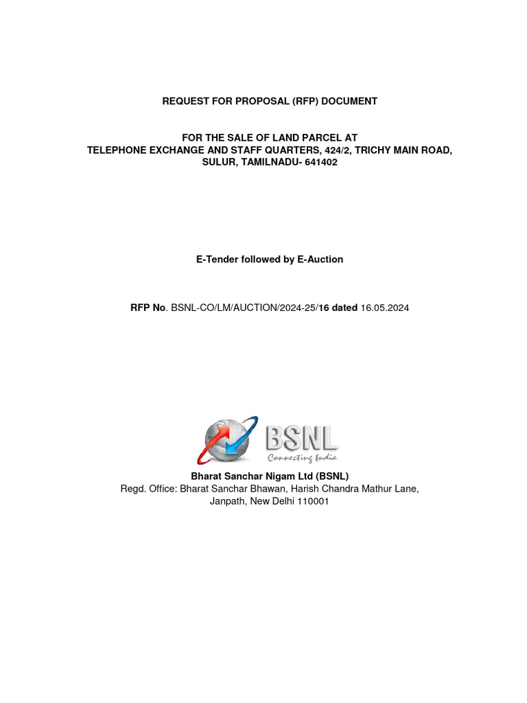 16 RFP BSNL TN Sulur JLL | PDF | Auction | Request For Proposal