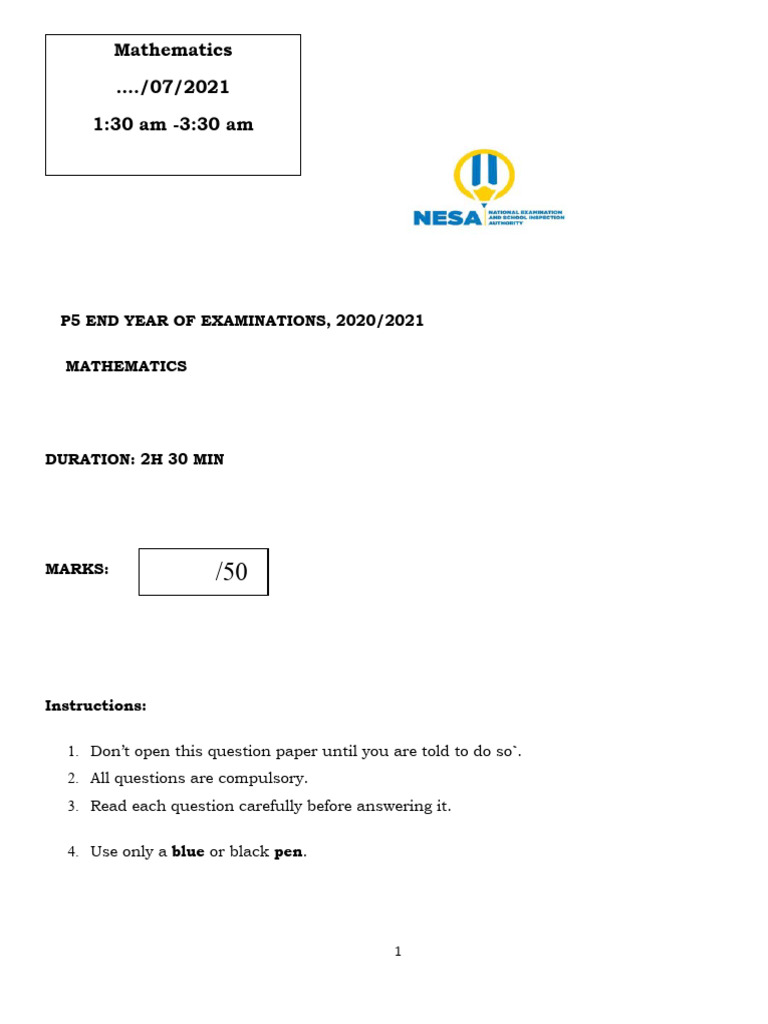 Mathematics P5 | PDF