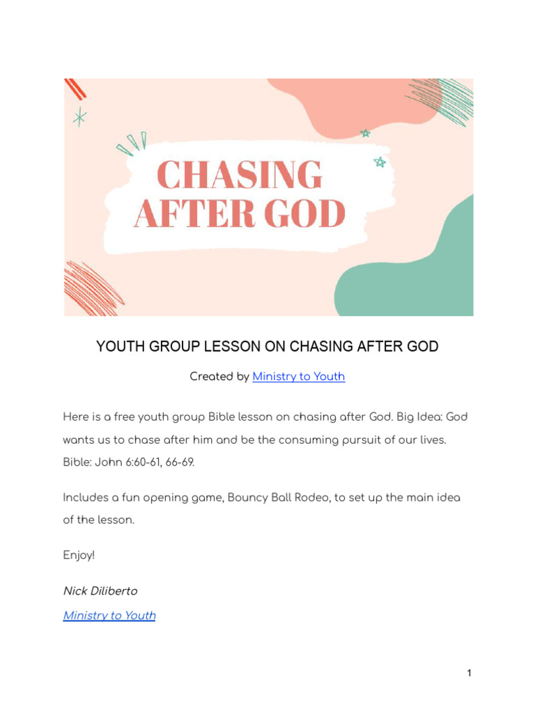 (Download) Chasing After God Youth Lesson | PDF | Jesus | Disciple (Christianity)
