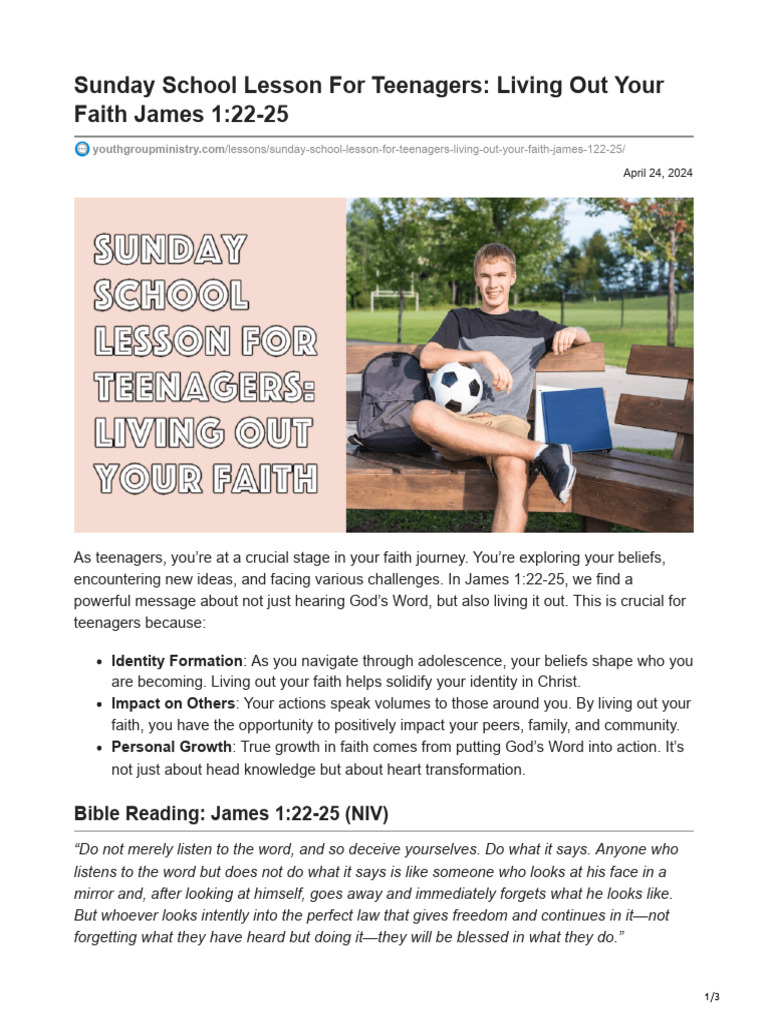 Sunday School Lesson For Teenagers Living Out Your Faith James 122-25 ...