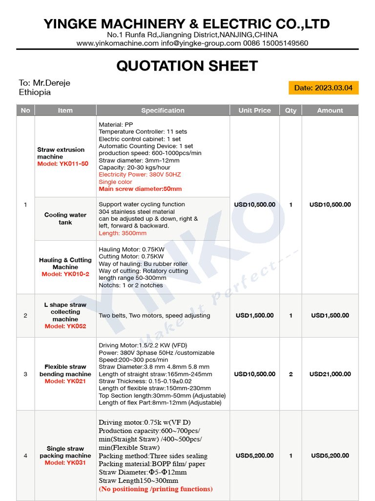 Straw Production Machinery Quotation | PDF | Mechanical Engineering ...