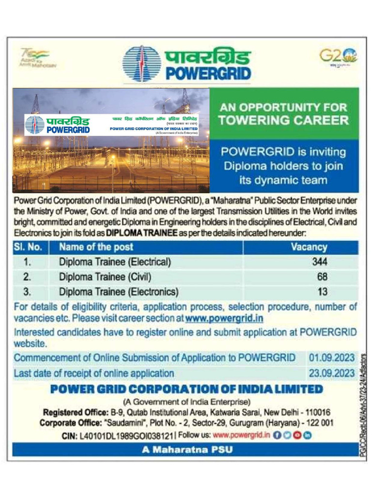 PGCIL Diploma Trainee Recruitment 2023 | PDF
