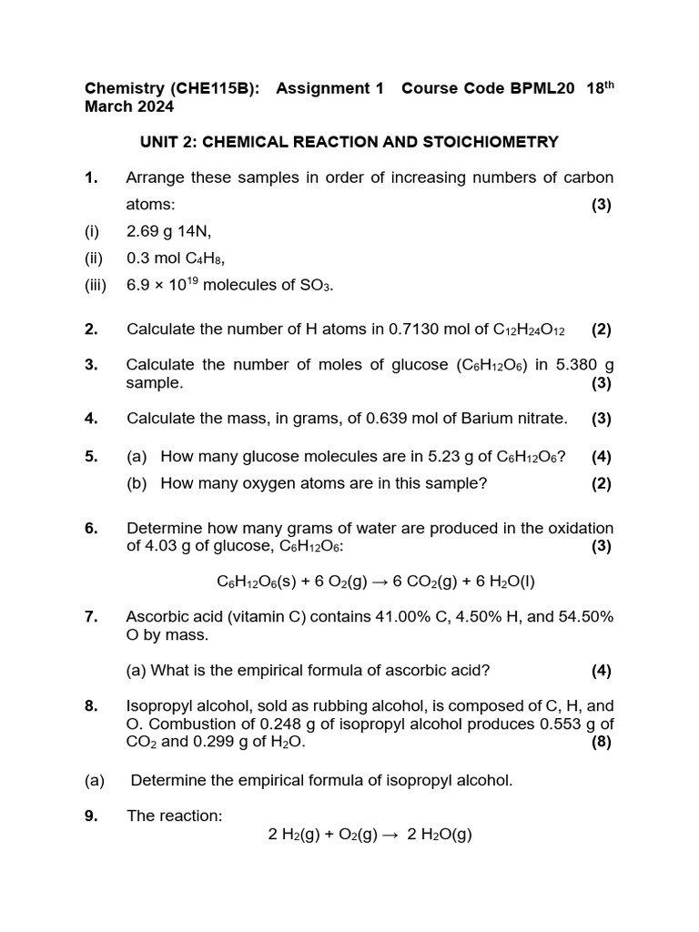 Che115b Assignment 1 18 Mar 2024 (Updated) - 2 | PDF | Hydroxide | Solubility