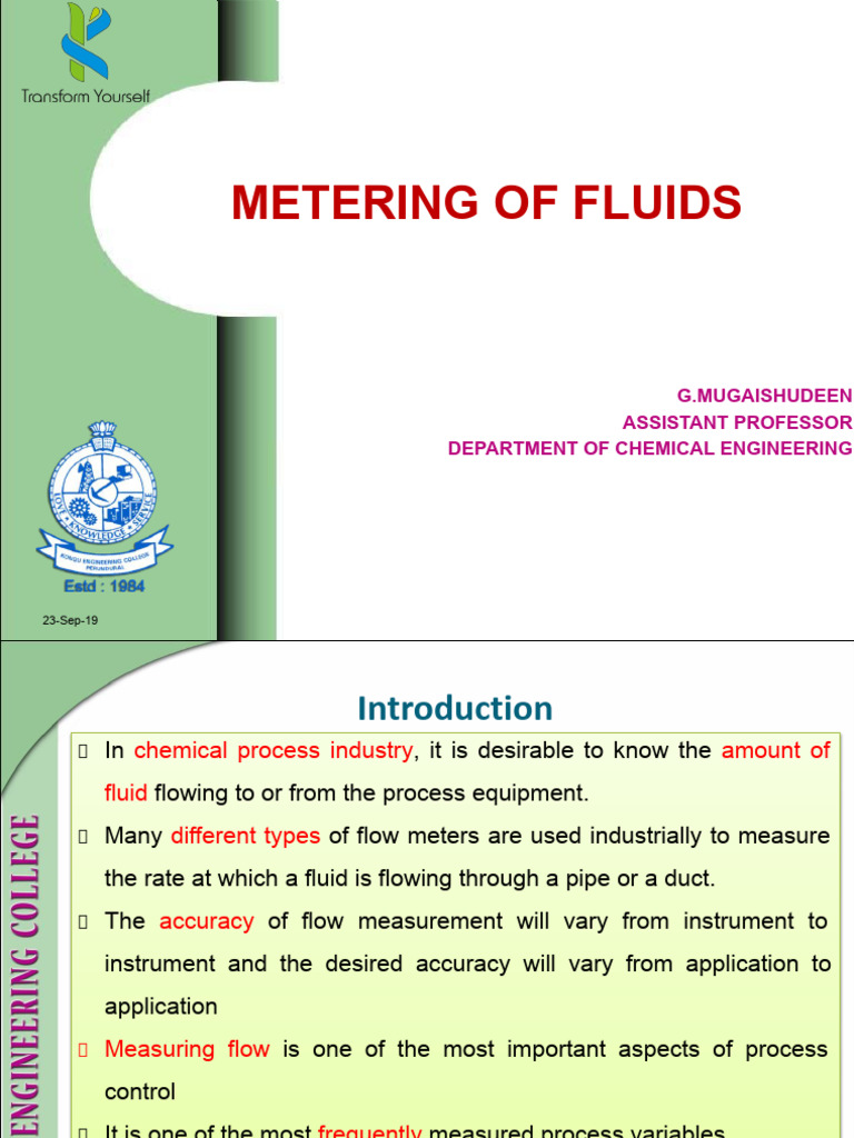 Metering of Fluids | PDF | Flow Measurement | Fluid Dynamics