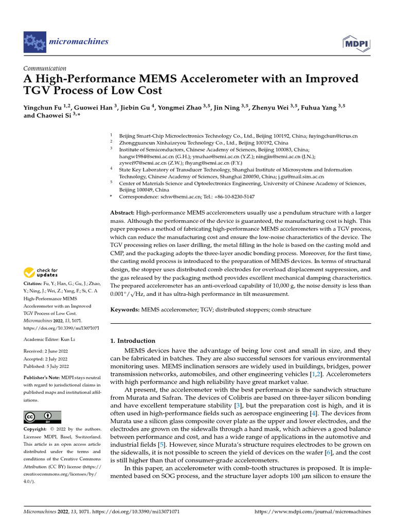 Micromachines 13 01071 v2 | PDF | Accelerometer | Capacitor