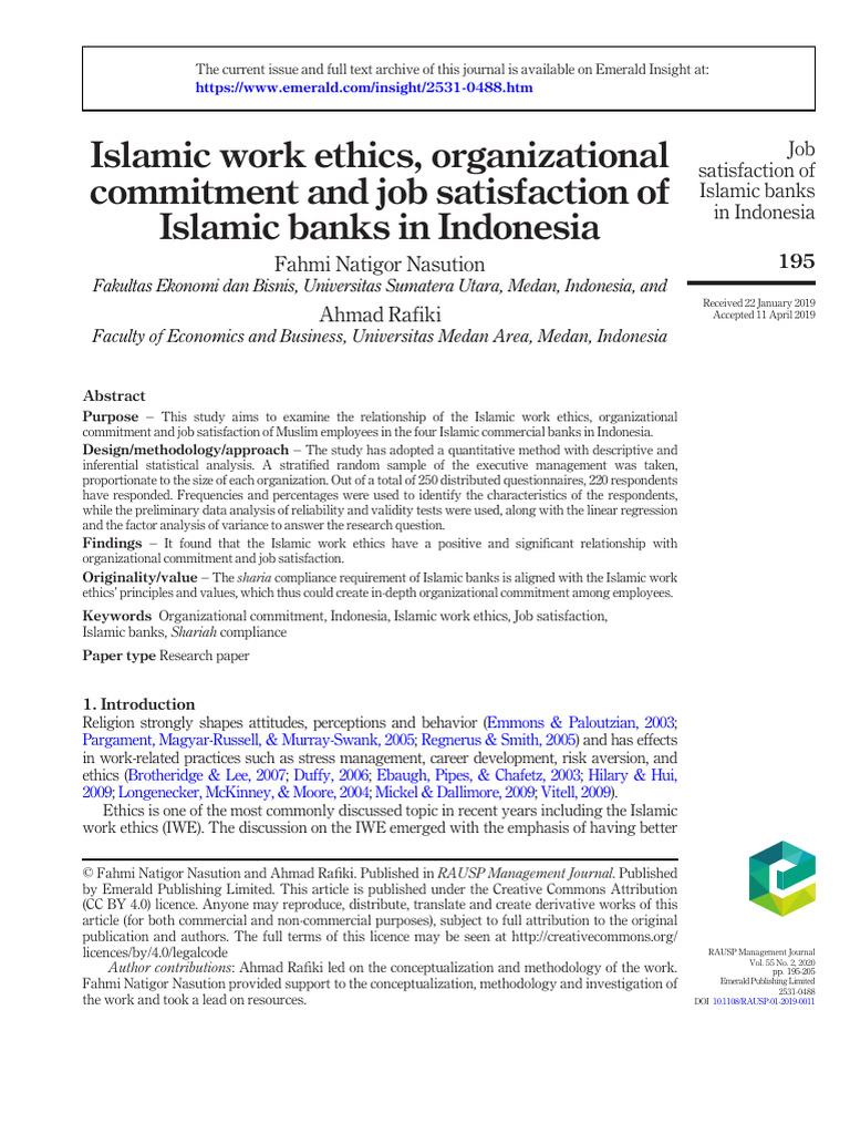 3.2 Impact Islamic Work Ethic 2019 | PDF | Islamic Banking And Finance | Banks