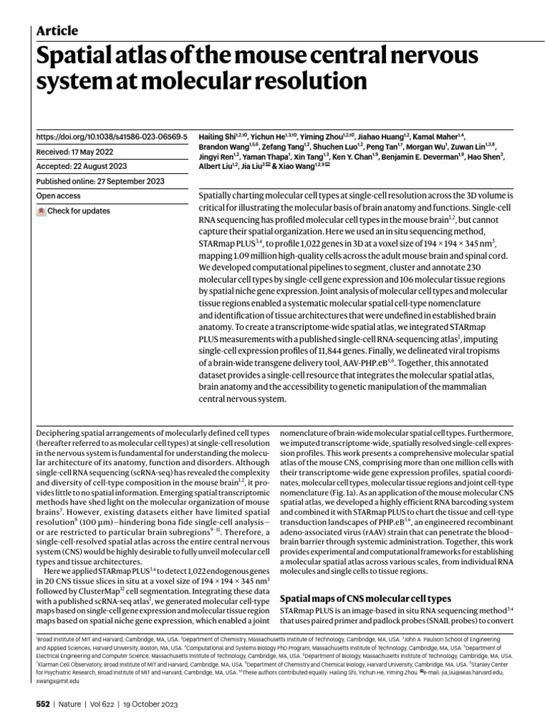 Spatial Atlas of The Mouse Central Nervous System at Molecular ...