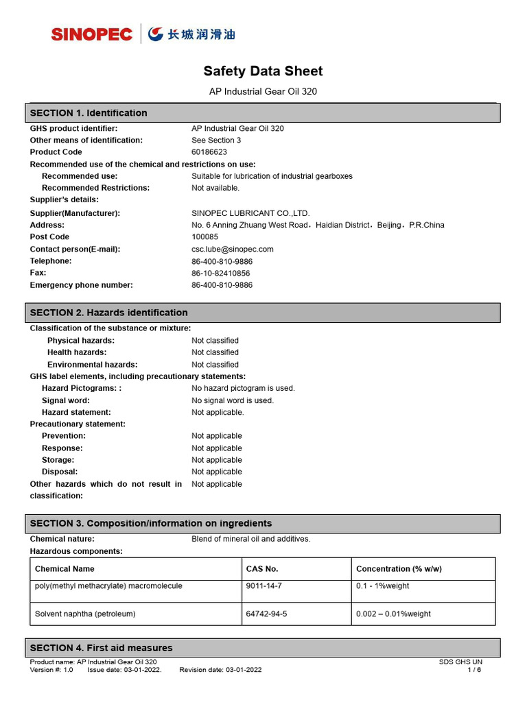 AP Industrial Gear Oil 320 SDS | PDF | Personal Protective Equipment ...