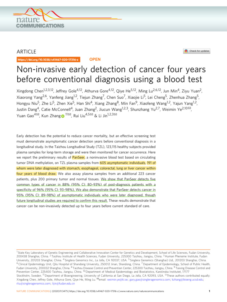 2020 - Cer Four Years Before Conventional Diagnosis Using A Blood Test ...