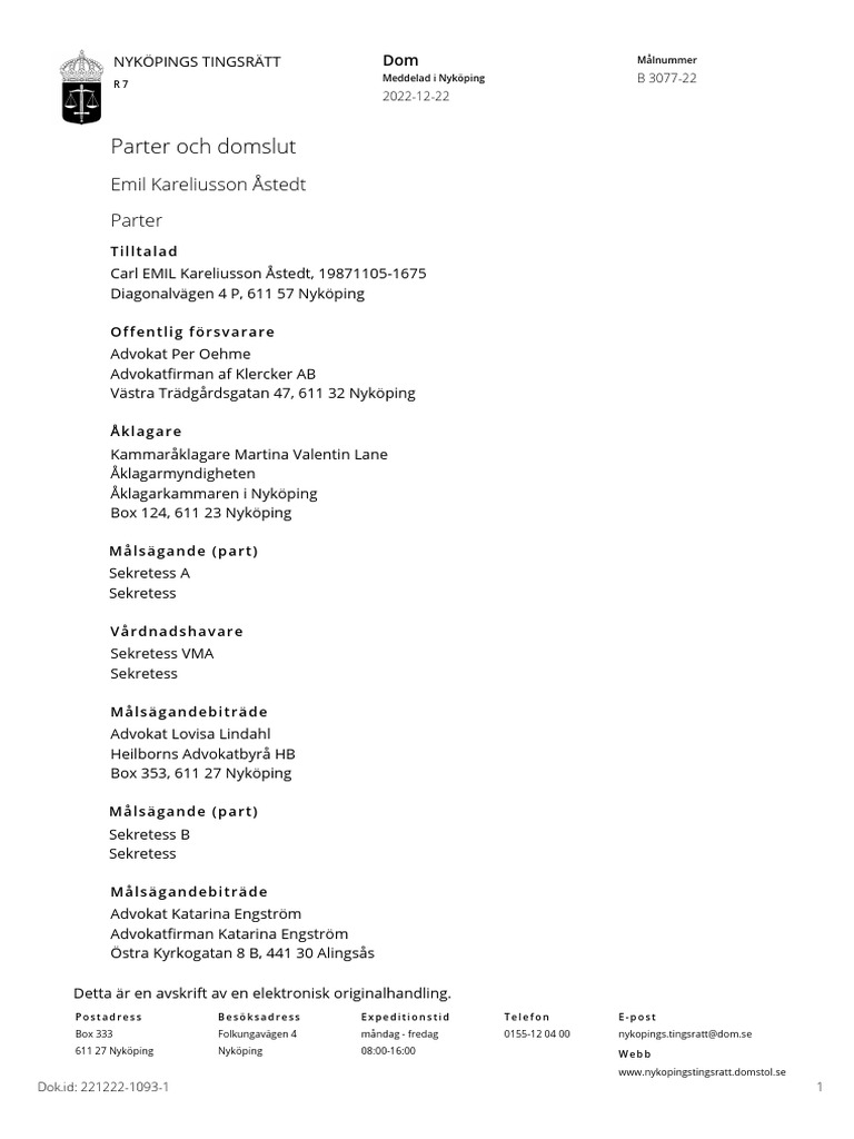 Parter Och Domslut: Emil Kareliusson Åstedt Parter | PDF