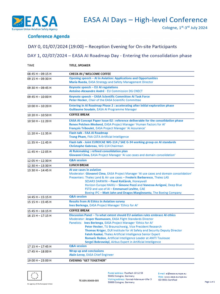 EASA AI Days 2024 Conference Agenda | PDF | Artificial Intelligence ...