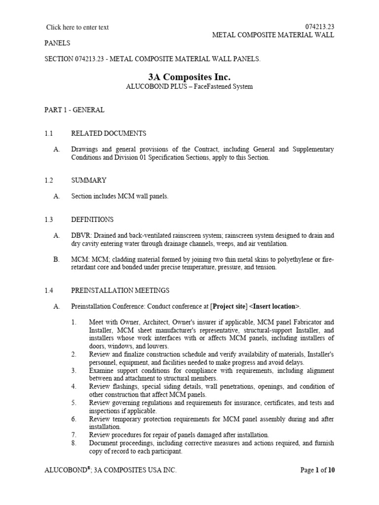 ALUCOBOND PLUS Face Fastened Specification | PDF | Sheet Metal | Screw