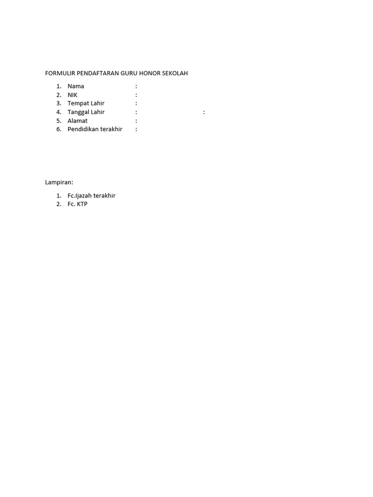 Formulir Pendaftaran Guru Honor | PDF