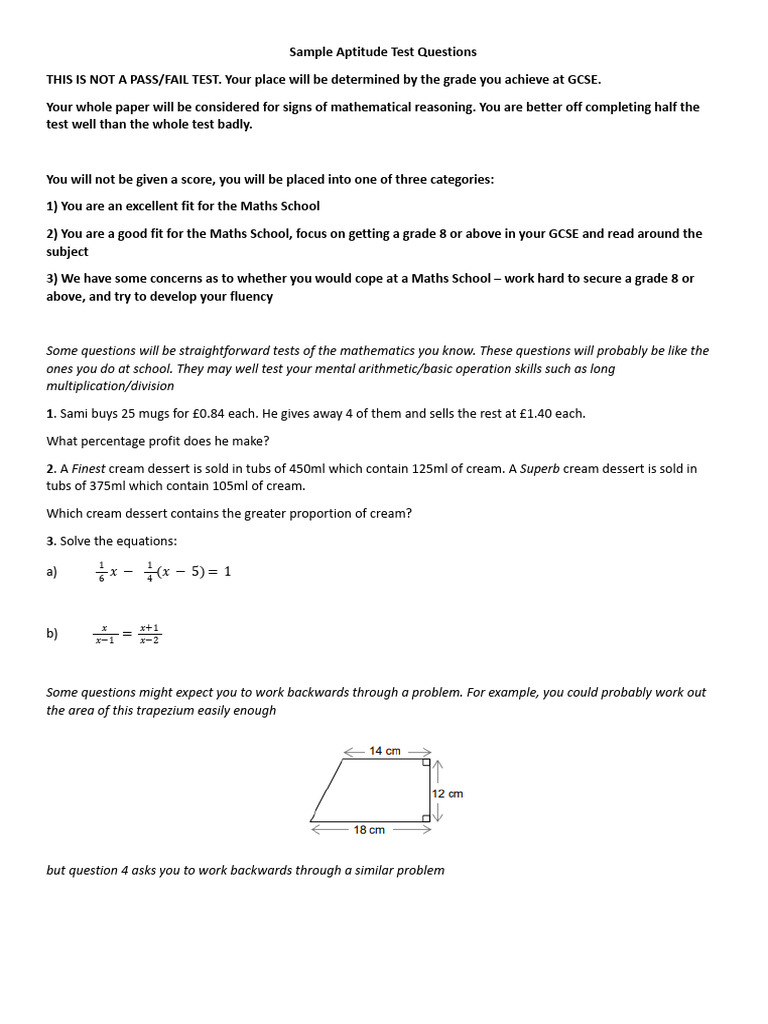 Aptitude Test Sample Questions | PDF | Mathematics | Area
