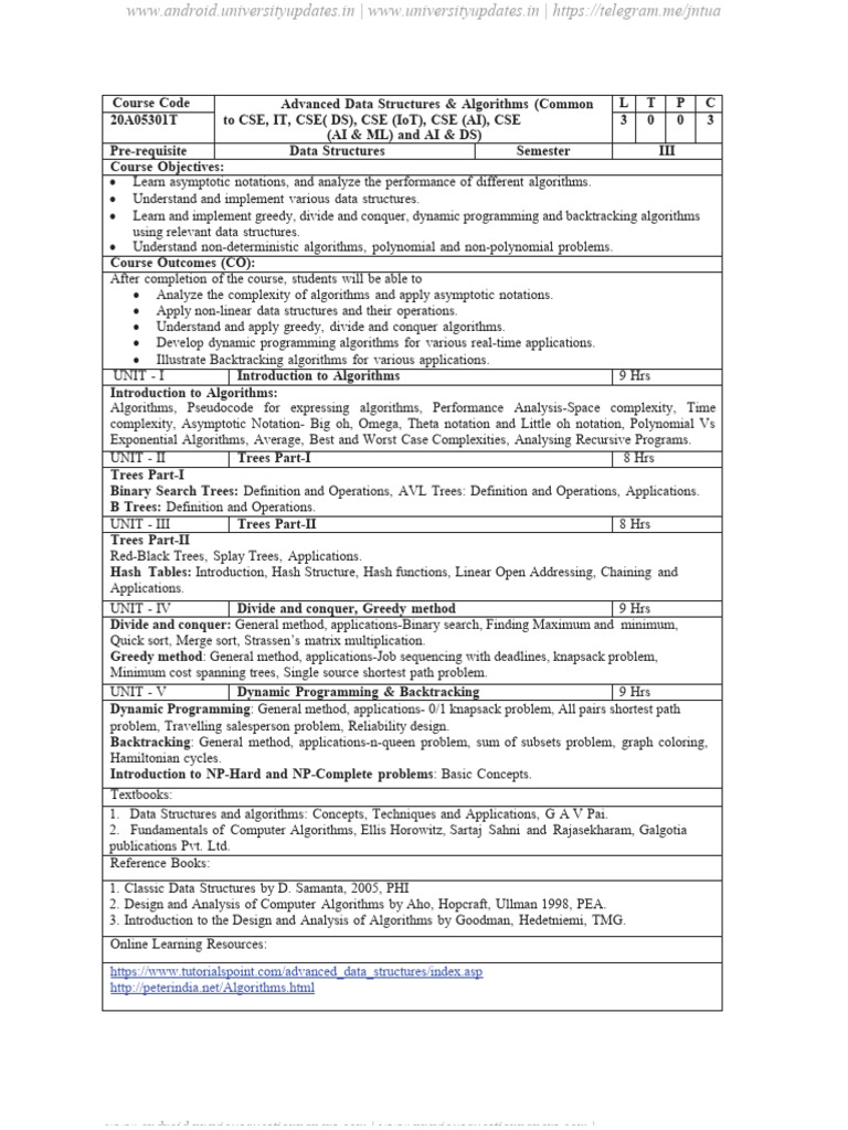 JNTUA Advanced Data Structures & Algorithms Notes R20 | PDF | Time ... JNTUA Advanced Data Structures & Algorithms Notes R20 | PDF | Time ...