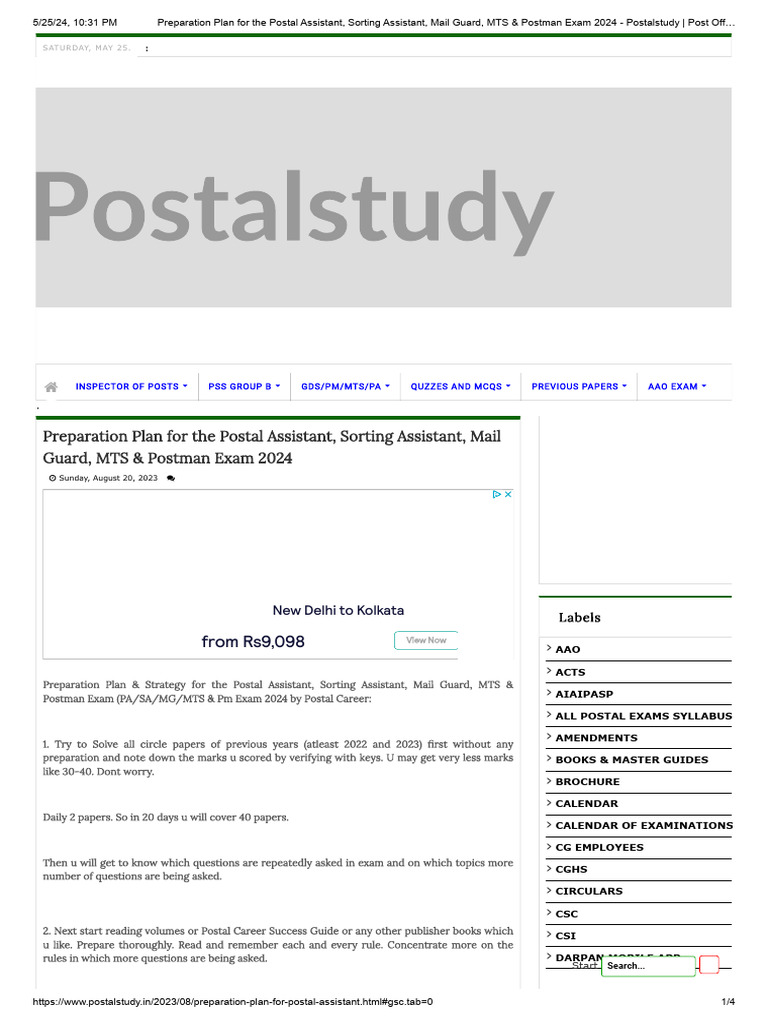 From Rs9,098: Preparation Plan For The Postal Assistant, Sorting ...