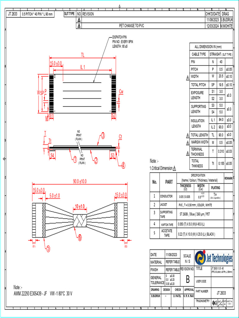 JT 2633 + 0.5 Pitch+ 40 Pin + L 90 MM (Slit Type) | PDF | Electrical ...