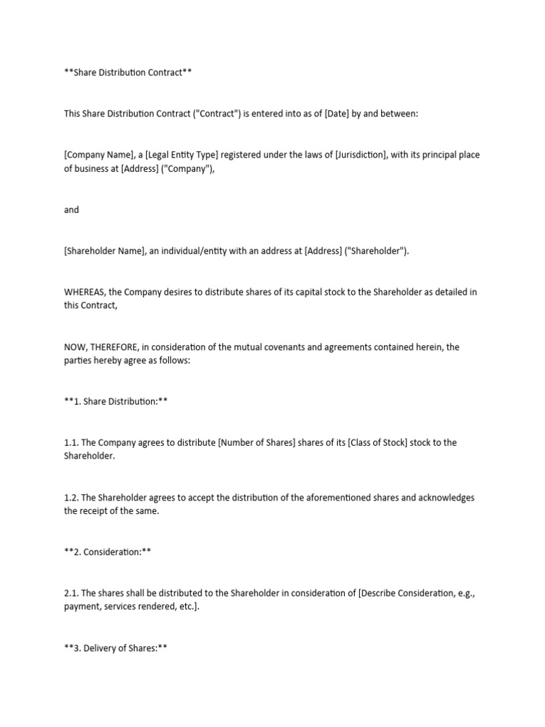 Share Distribution Contract | PDF | Stocks | Business Law