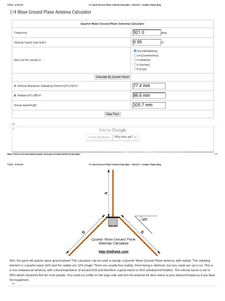 1 - 4 Wave Ground Plane Antenna Calculator - M0UKD - Amateur Radio Blog ...