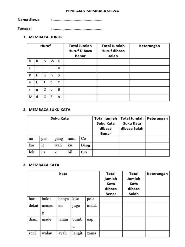 Penilaian Membaca | PDF