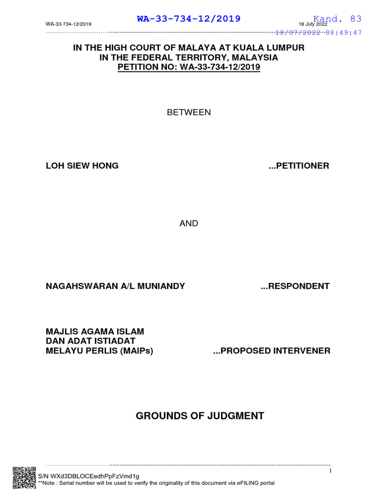 WA-33-734-12-2019 - Loh Siew Hong V MAIP - Doc 01 | PDF | Divorce | Marriage