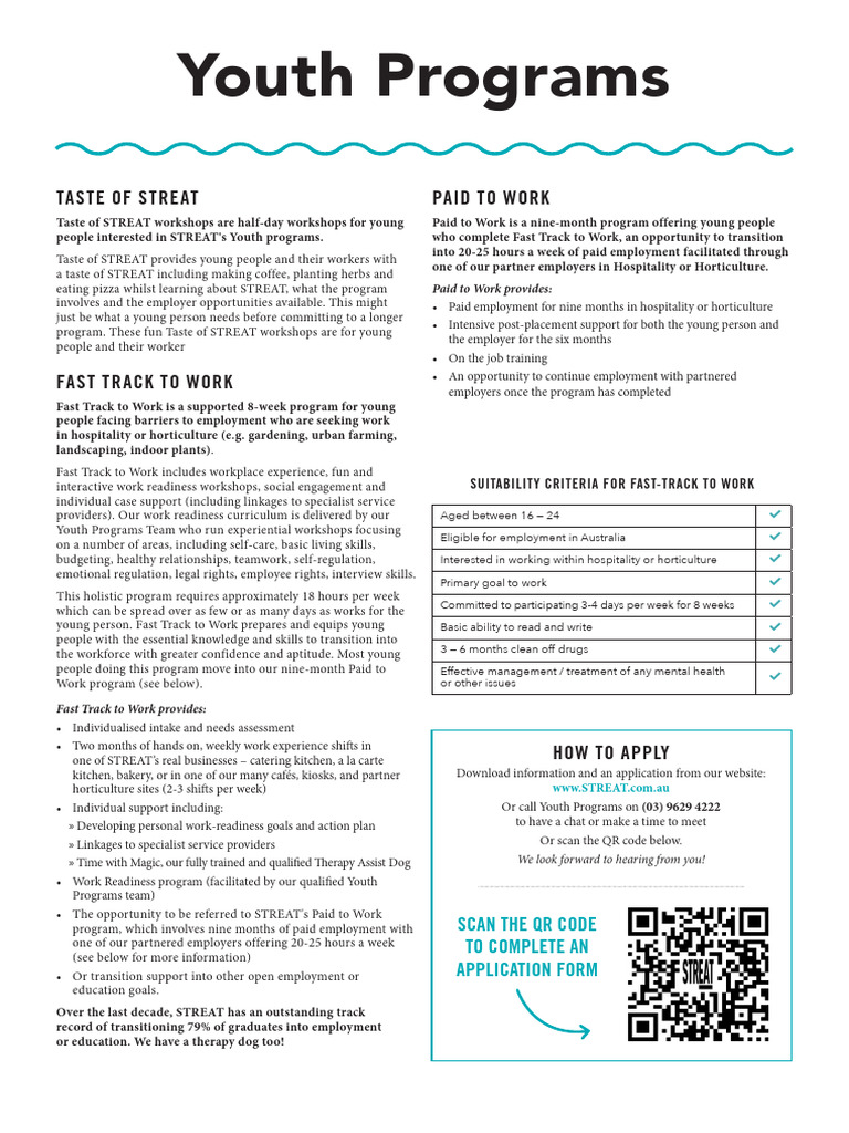 STREAT Youth Programs Flyers 2024 | PDF | Employment | Vocational Education