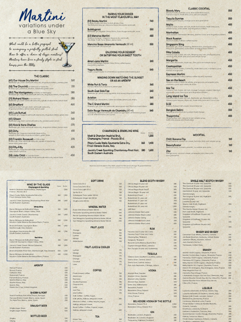 Blue Sky Bar Martini and Drink List - 0 | PDF | Martini (Cocktail ...