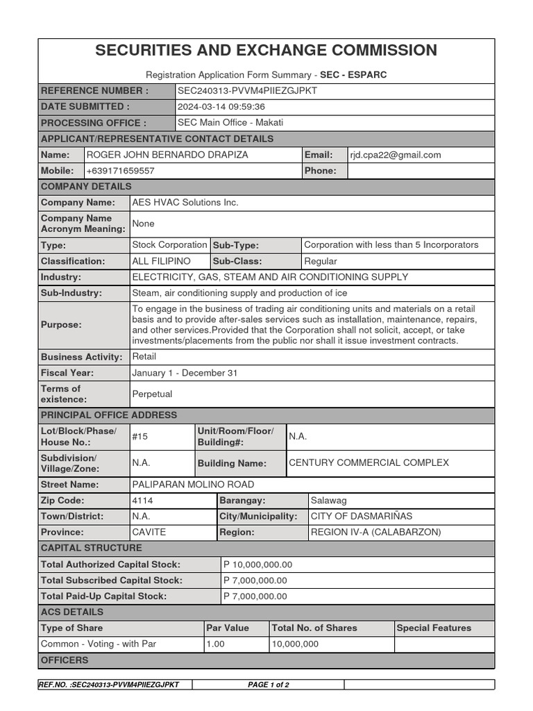 01 Application Summary Form | PDF | Stocks | U.S. Securities And ...