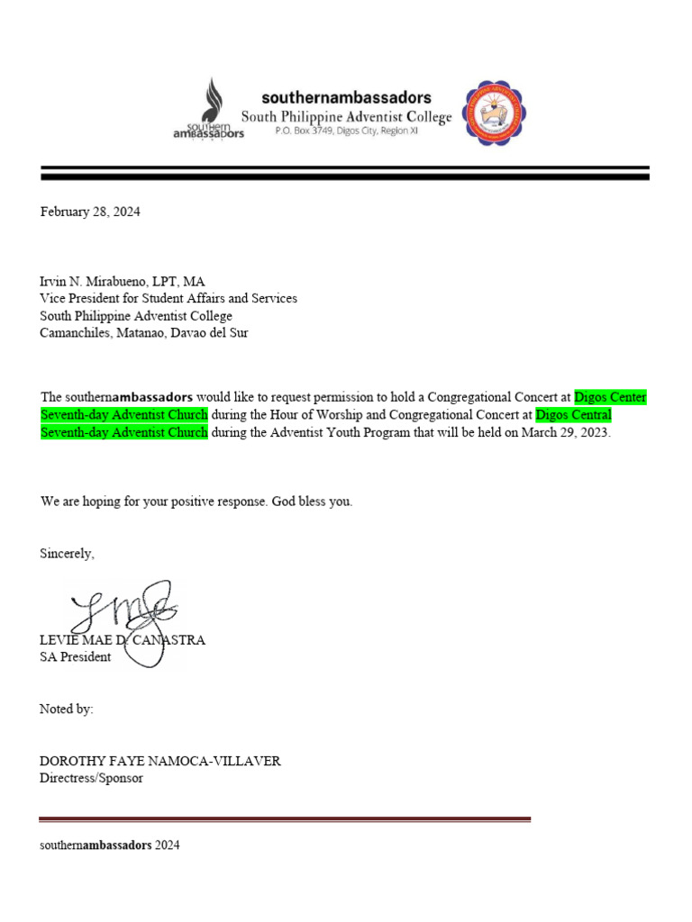Concert Request Letter | PDF