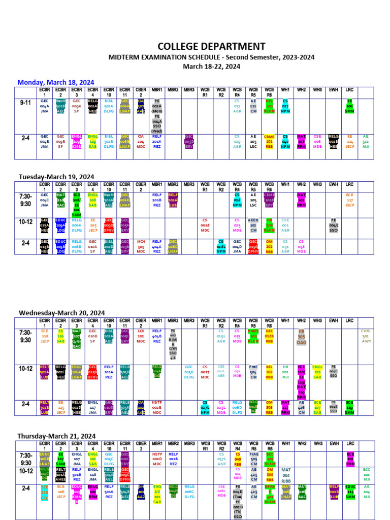 COLLEGE MIDTERM EXAMS 2nd Sem 2023 2024 March 18 22 2024 | PDF