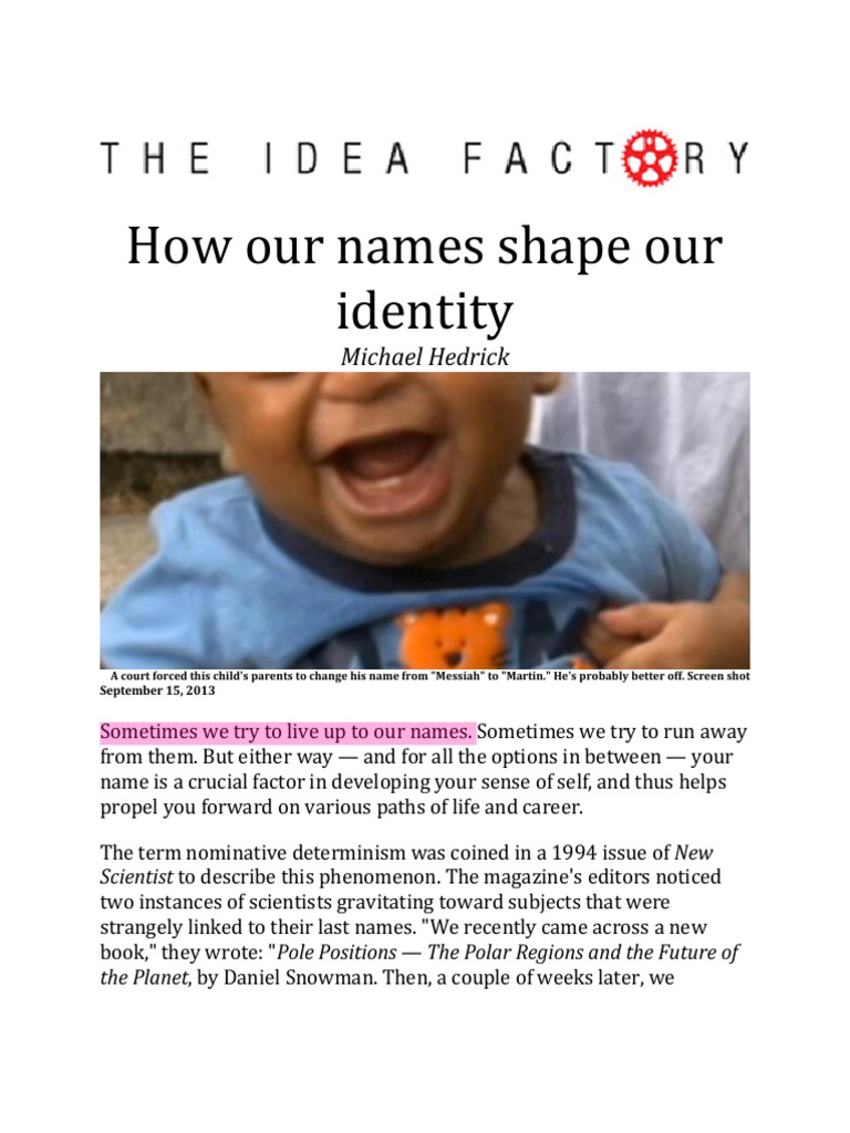 How our names shape our identity | PDF | Psychology | Behavioural Sciences