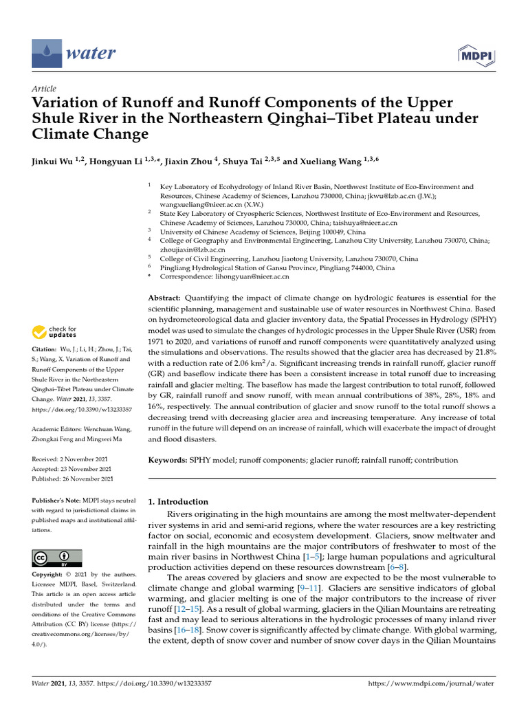 Water 13 03357 | PDF | Surface Runoff | Snow