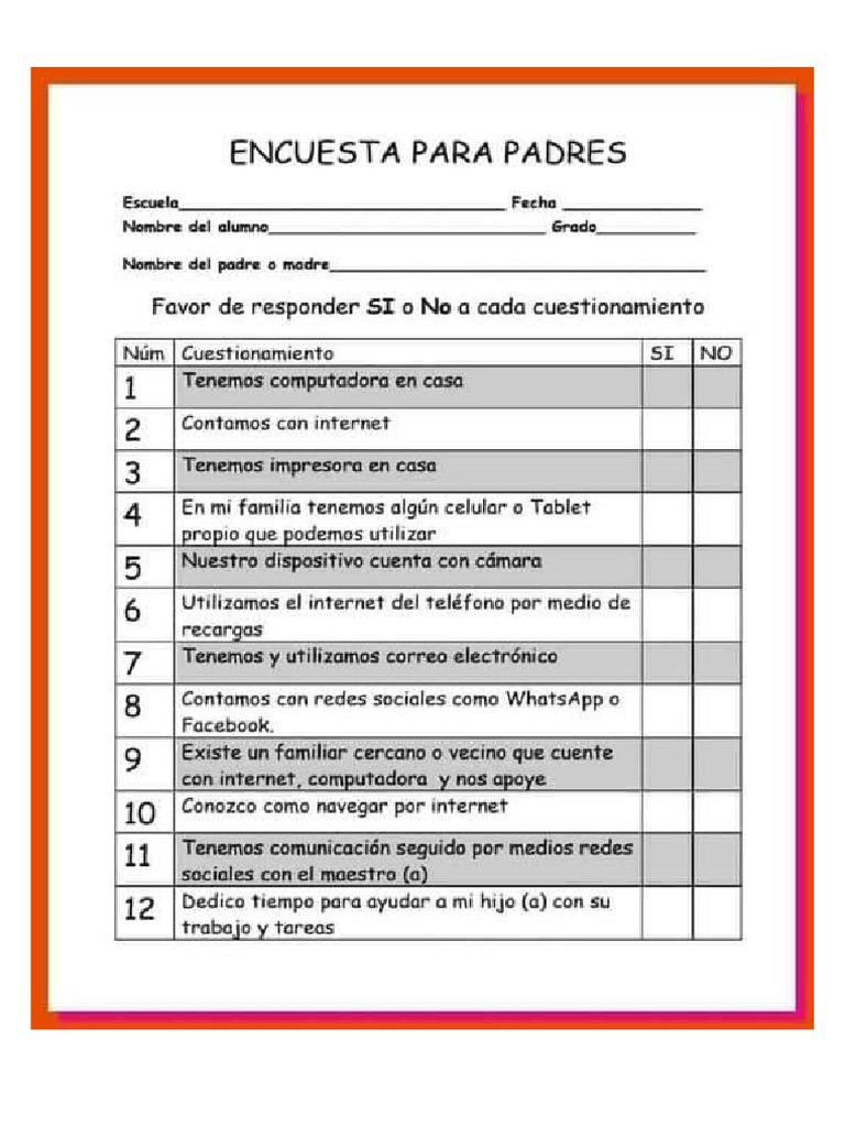 Ficha de Encuesta - Padres | PDF