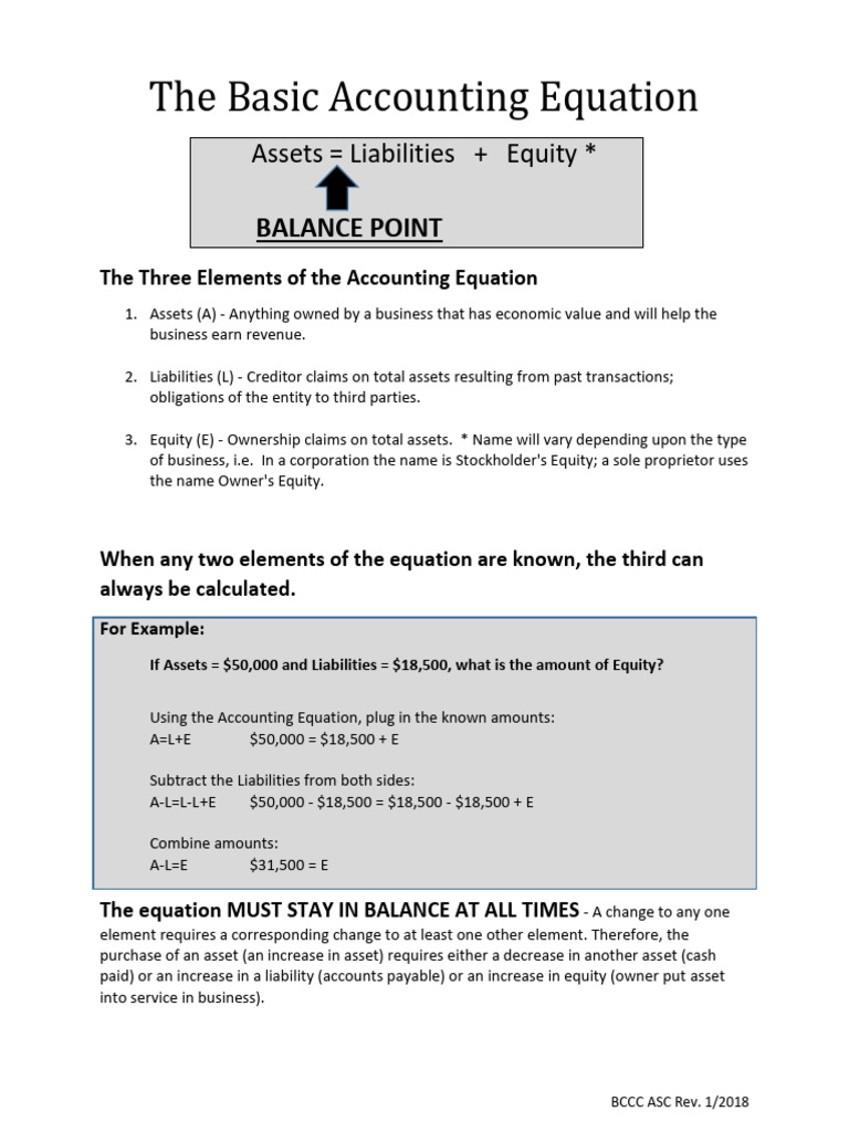 Understanding the Basic Accounting Equation | PDF | Equity (Finance ...