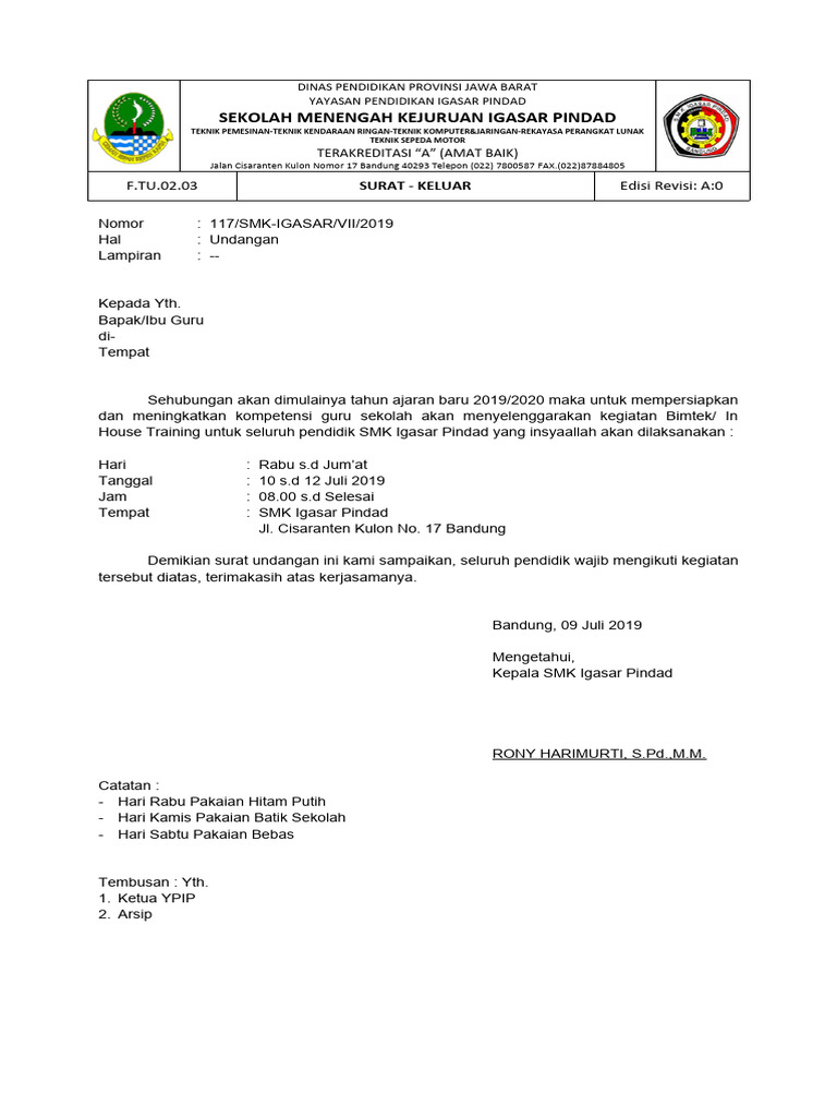 SURAT UNDANGAN IHT 2019 | PDF
