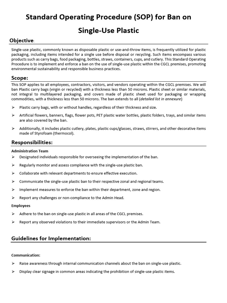 Standard-Operating-Procedure-for-Banning-Single-use-plastic | PDF ...