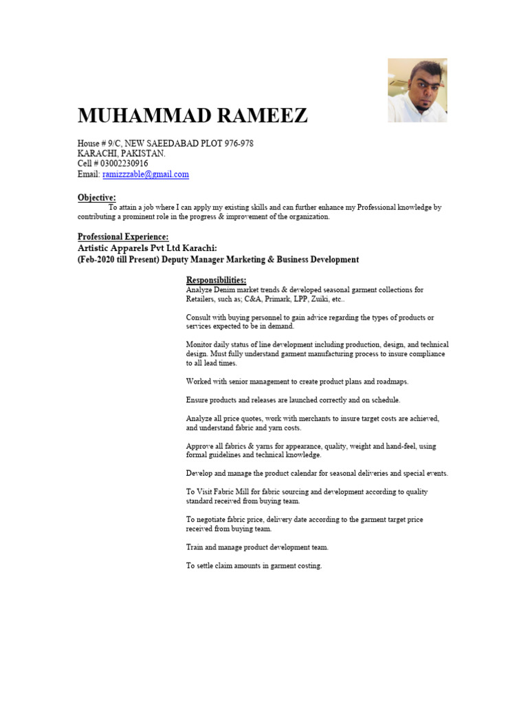Muhammad Rameez: House # 9/C, NEW SAEEDABAD PLOT 976-978 Karachi, Pakistan. Cell # 03002230916 ...