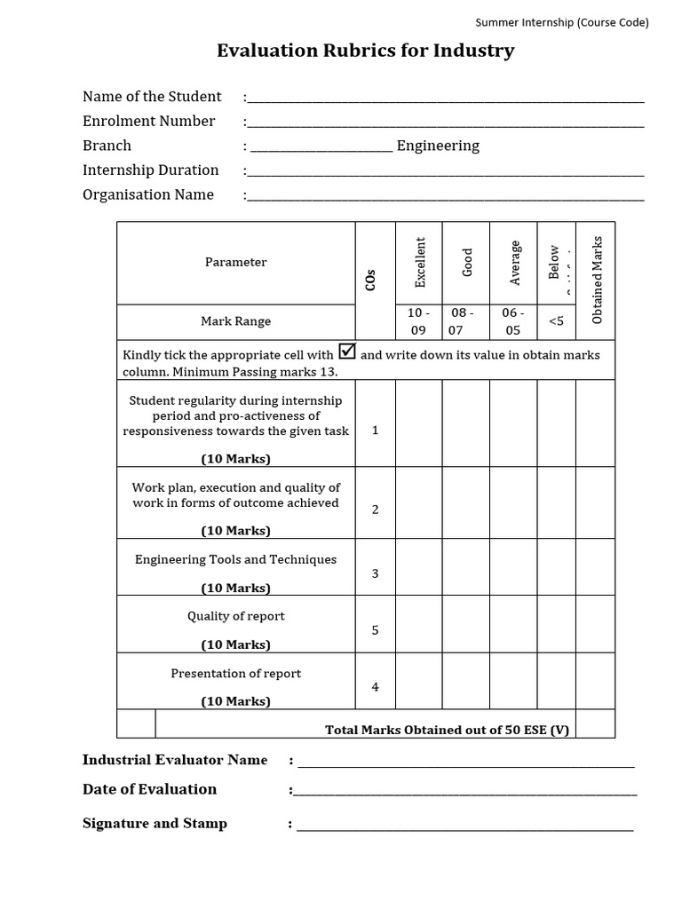 8. Evaluation Rubric for Industry Mentor | PDF