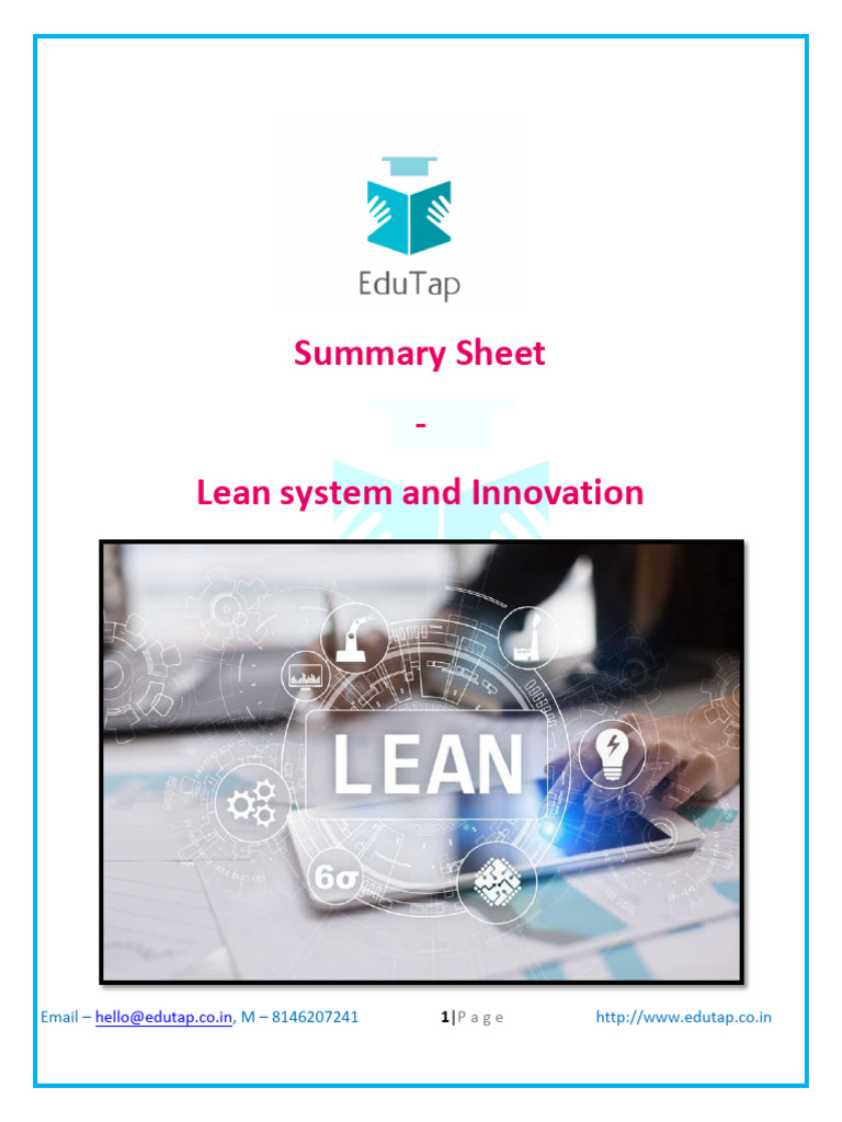 Summary Sheet Lyst4389 240522 102717 | PDF | Lean Manufacturing | Six Sigma
