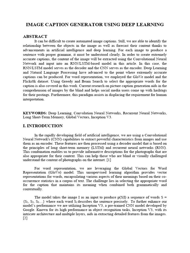 IMAGE CAPTION GENERATOR USING DEEP LEARNING | PDF | Artificial Neural ... IMAGE CAPTION GENERATOR USING DEEP LEARNING | PDF | Artificial Neural ...