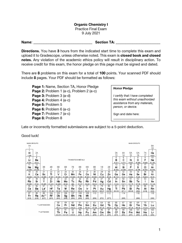 OChem 1 Practice Final Exam SU21 | PDF | Chemical Reactions | Aromaticity