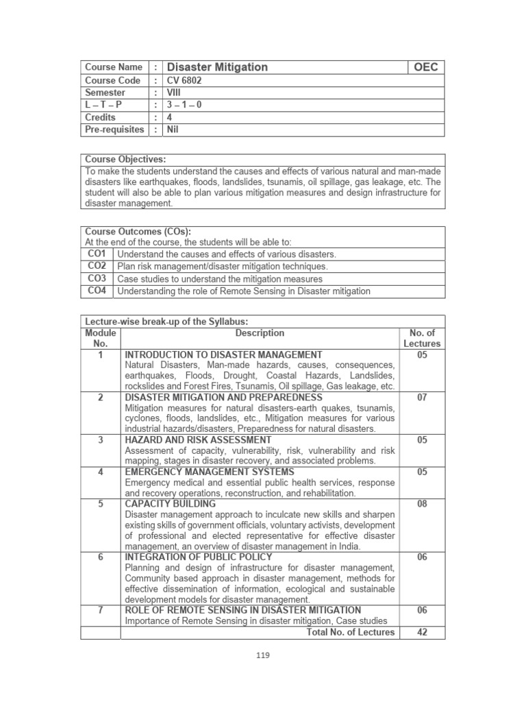 Disaster Mitigation Syllabus | PDF | Emergency Management | Natural ...