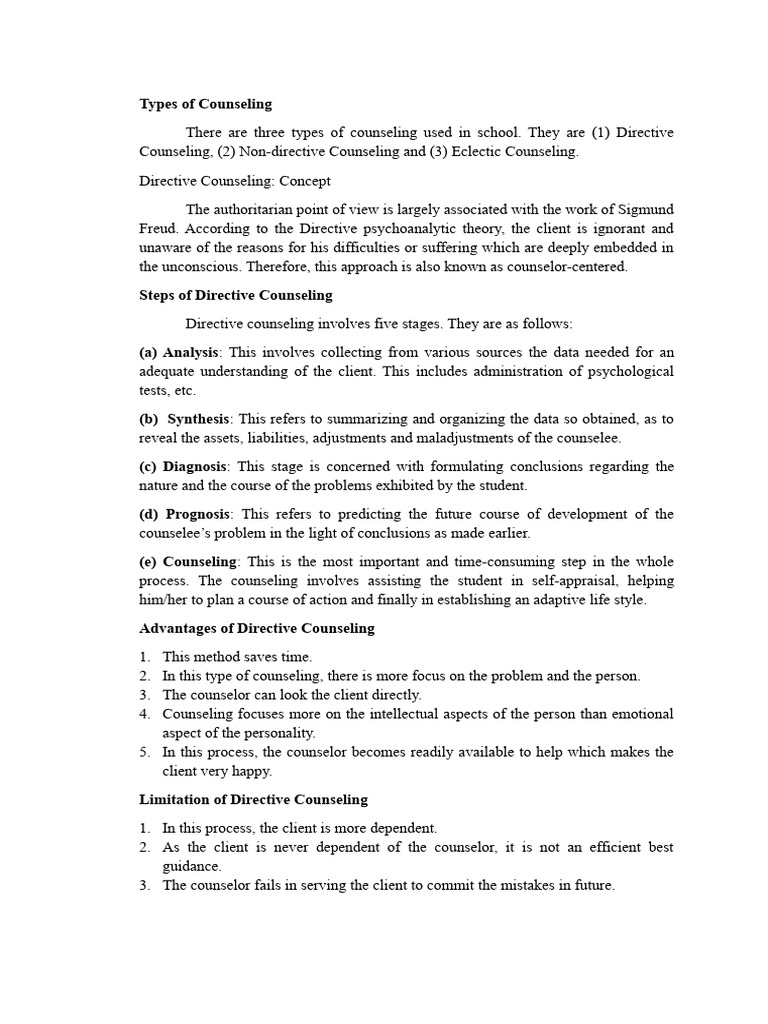 Types of Counseling | PDF | Psychotherapy | Counseling Psychology